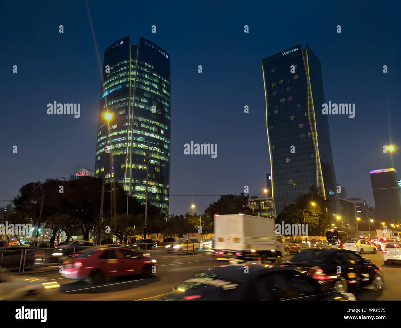 Traffic at the main highways Via expresa and Javier Prado at the ...