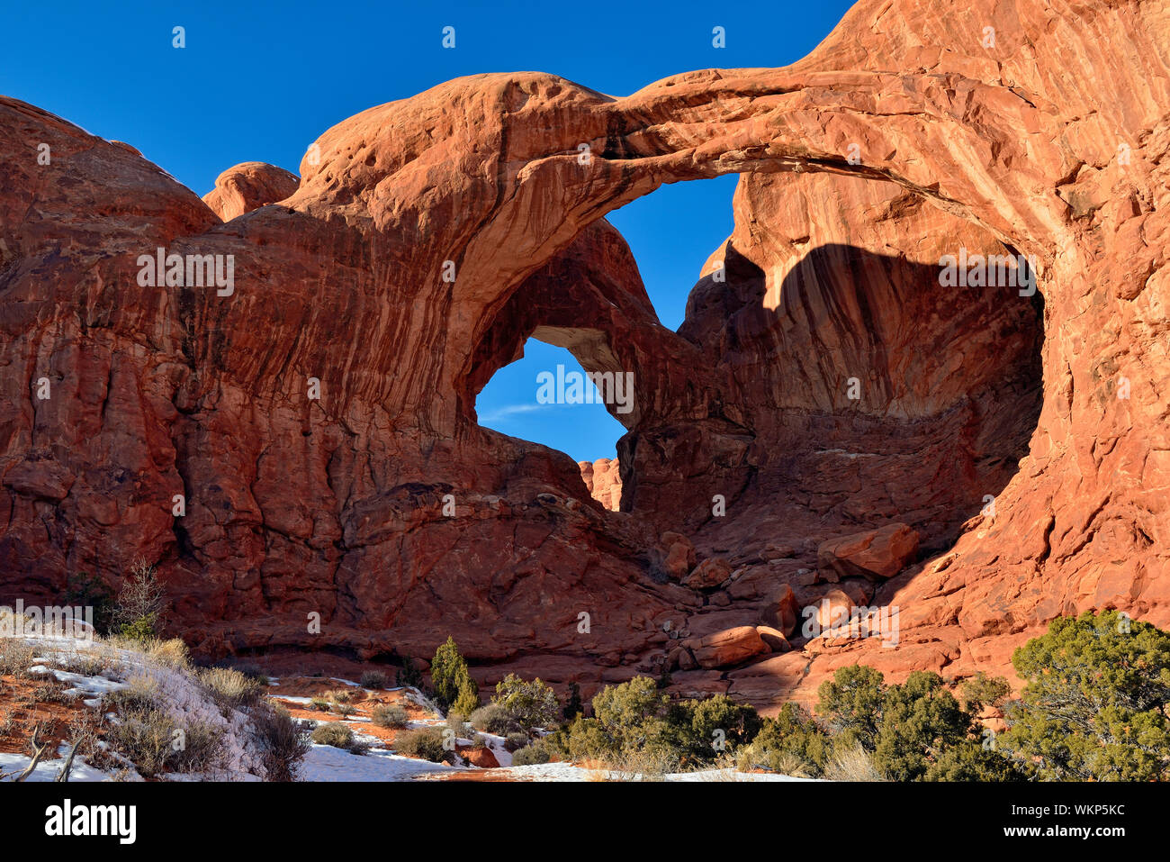 Double Arch in winter, Arches National Park, Utah, USA Stock Photo - Alamy