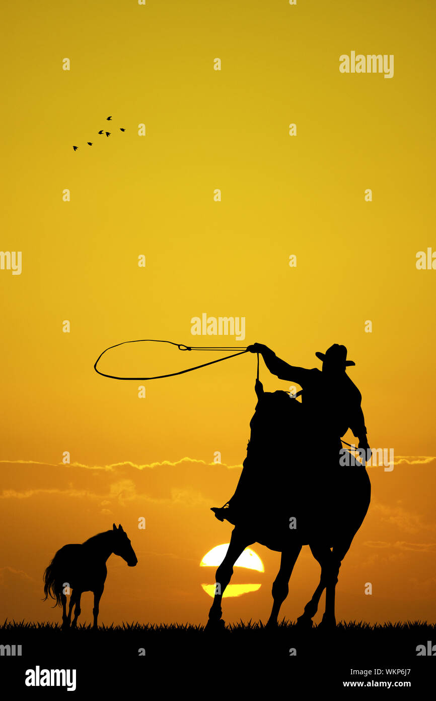 rodeo cowboy at sunset Stock Photo - Alamy