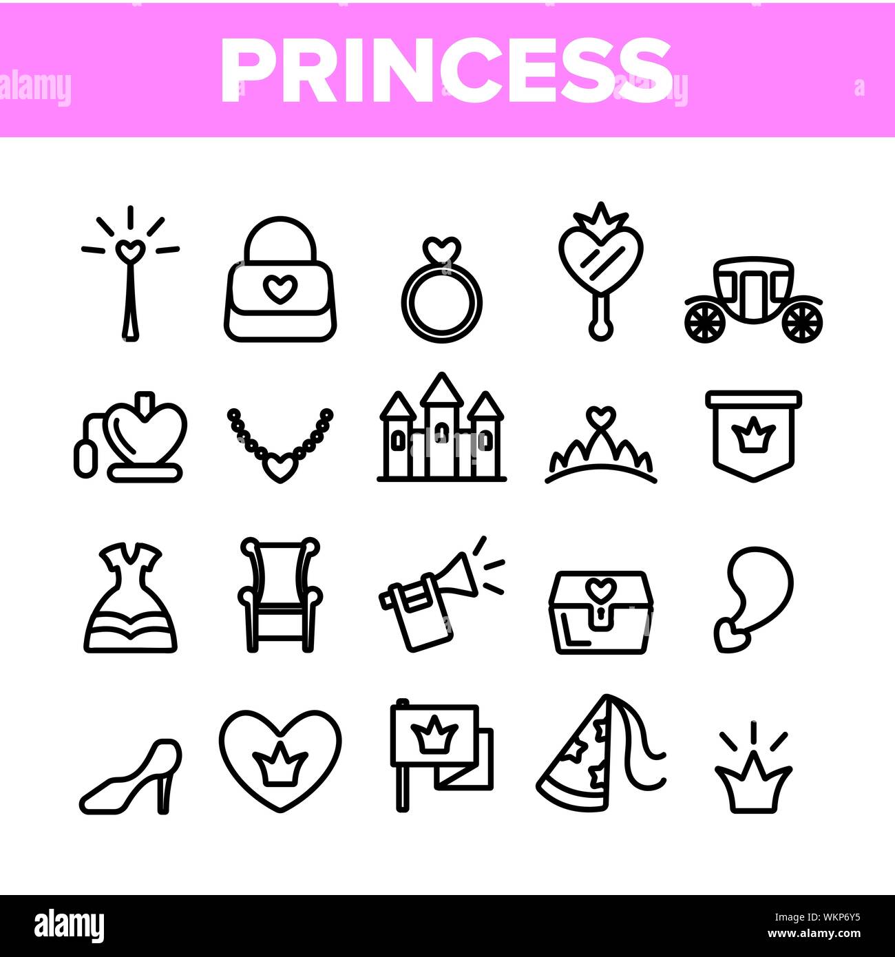Collection Princess Elements Vector Icons Set Stock Vector Image & Art ...