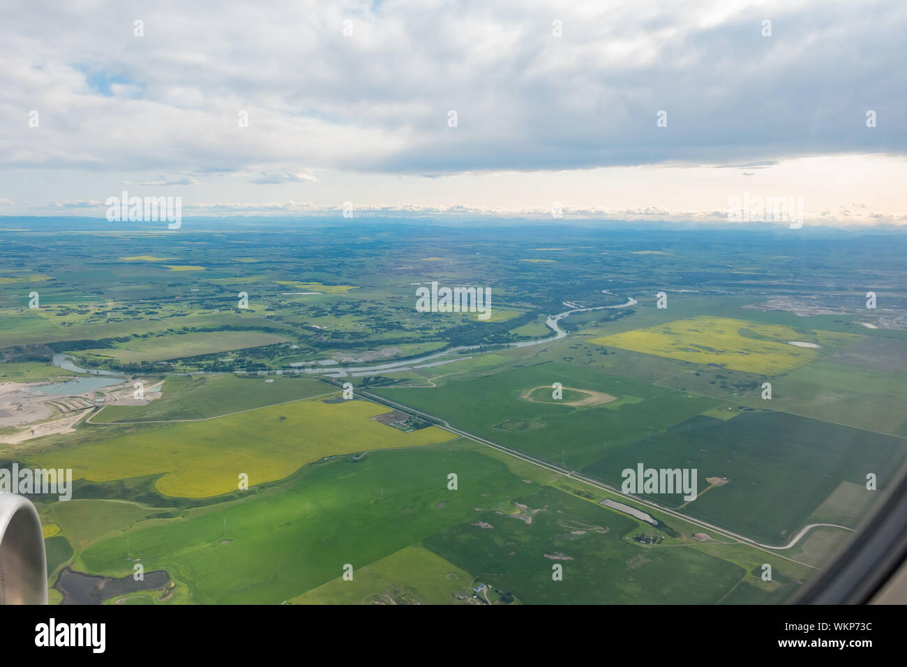 Aerial view of the Calgary rural landscape with Bow River at Canada ...