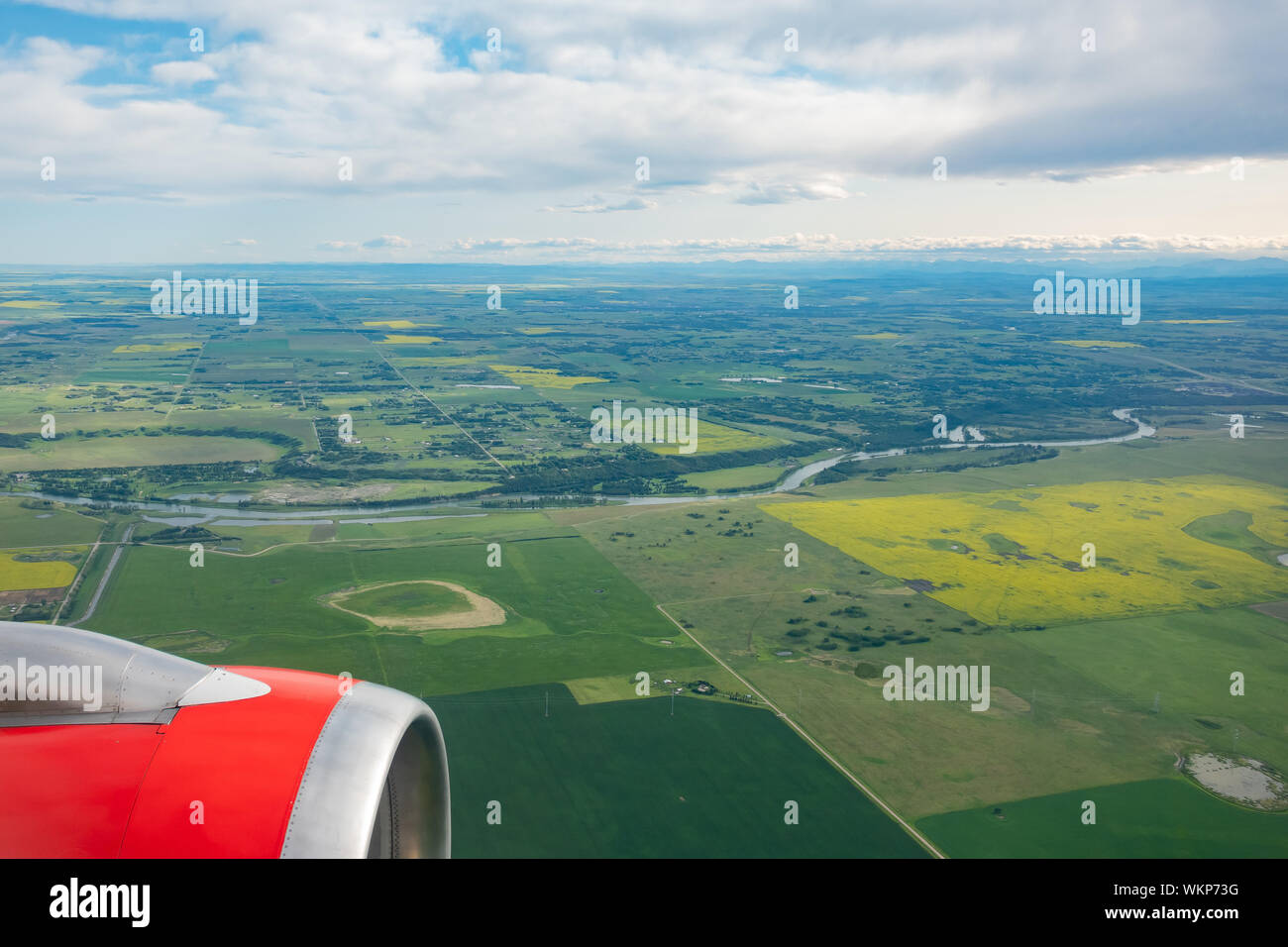 Aerial view of the Calgary rural landscape with Bow River at Canada ...