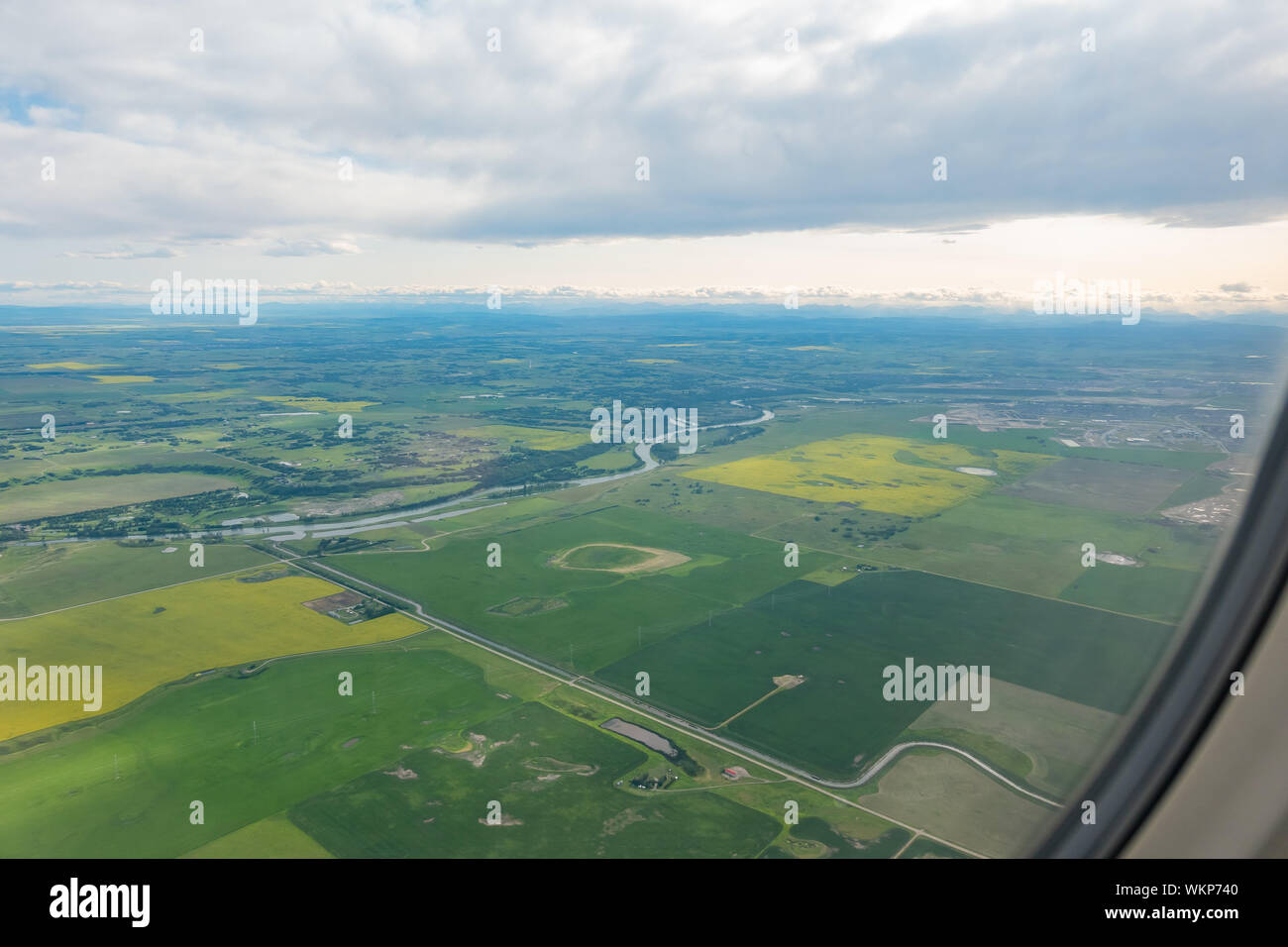 Aerial view of the Calgary rural landscape with Bow River at Canada ...