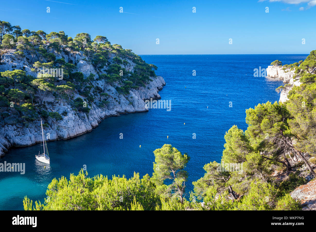 Calanques of Port Pin with boat, Cassis, France Stock Photo - Alamy