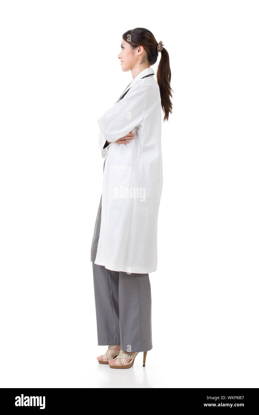 side view of Asian medical doctor, full length portrait isolated on ...