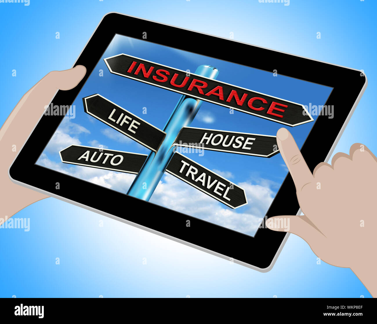Insurance Tablet Meaning Life House Auto And Travel Stock Photo - Alamy
