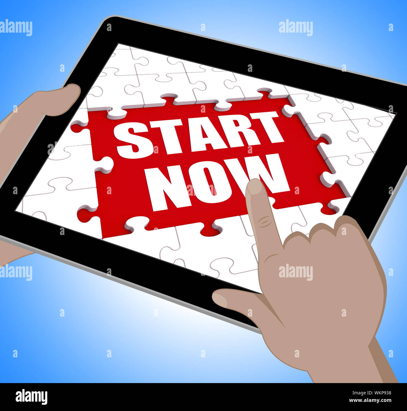 Start Now Tablet Showing Commence Or Begin Immediately Stock Photo - Alamy