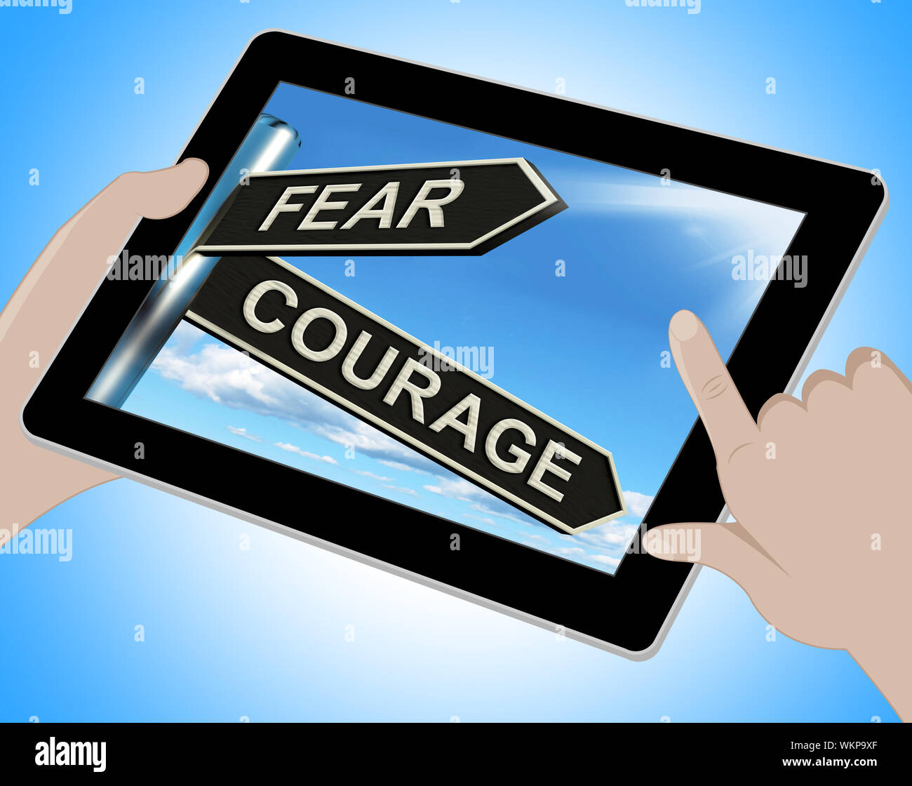 Fear Courage Tablet Showing Scared Or Courageous Stock Photo - Alamy