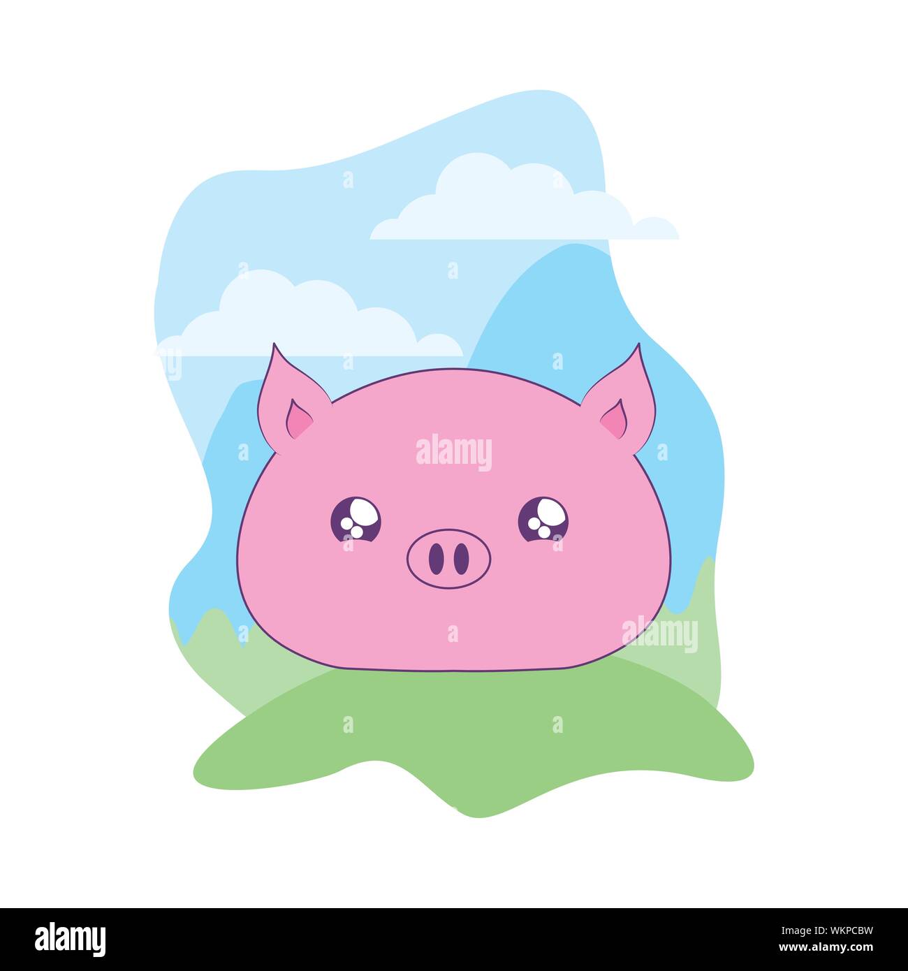 cute head of piggy animal baby kawaii vector illustration design Stock ...