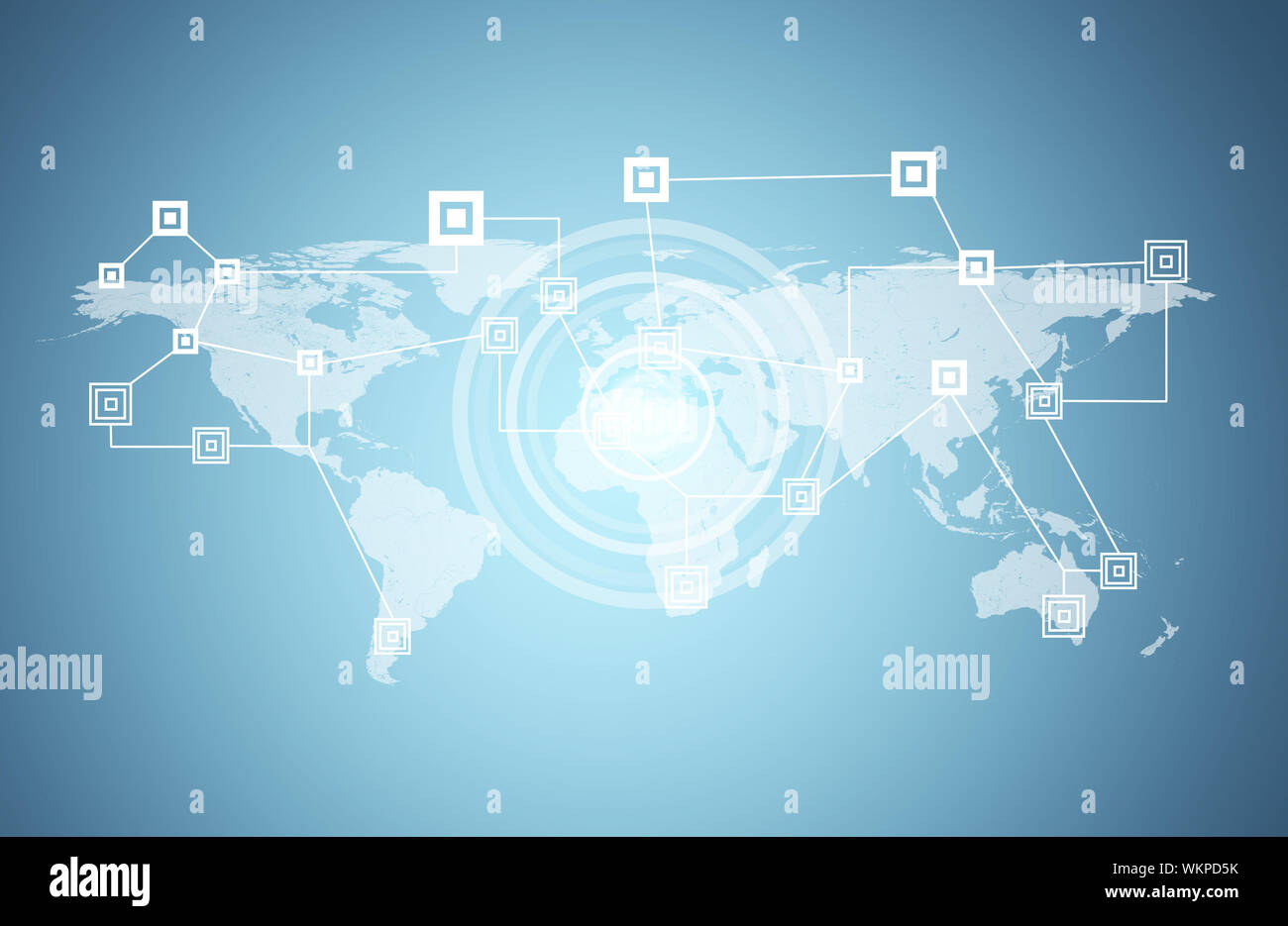 Network and circles. World map as backdrop Stock Photo - Alamy