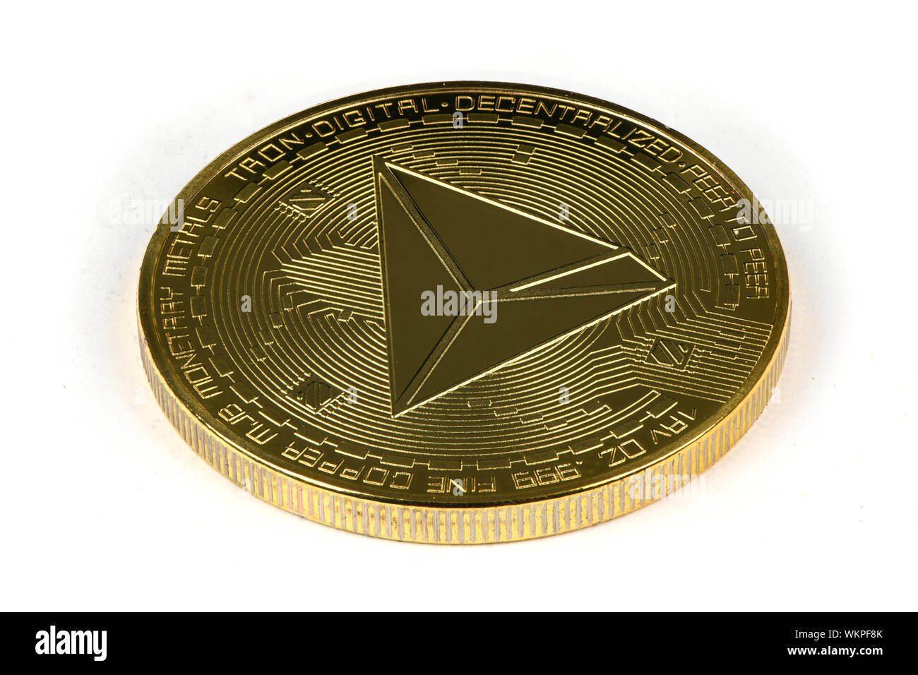Face of the crypto currency golden tron isolated on white background ...