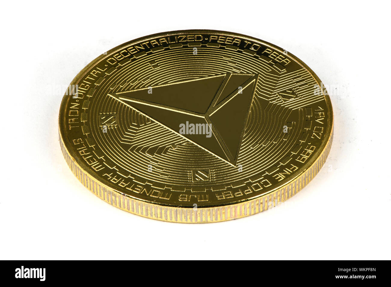 Face of the crypto currency golden tron isolated on white background ...