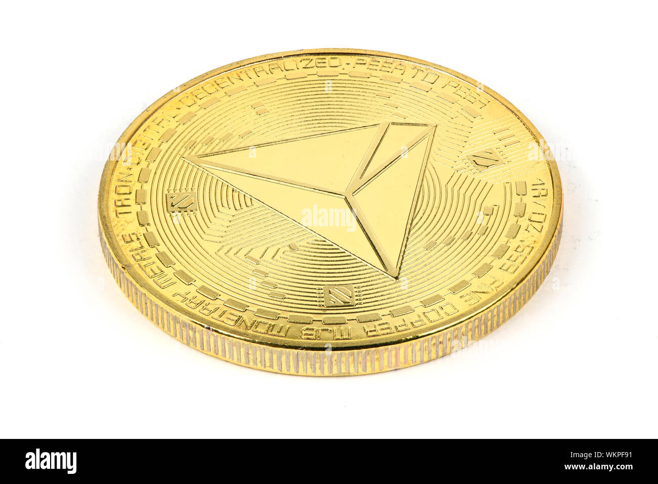 Face of the crypto currency golden tron isolated on white background ...