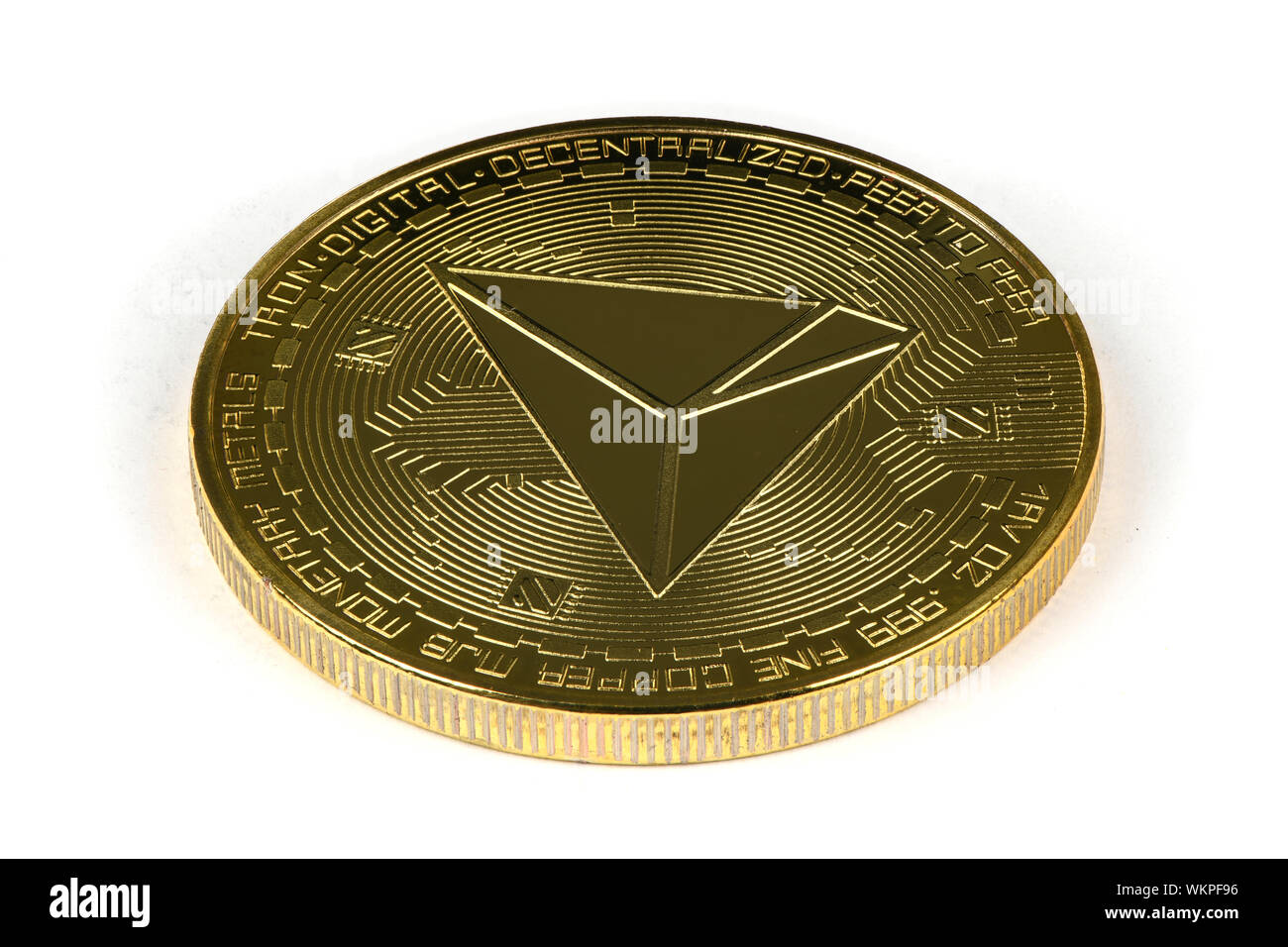 Face of the crypto currency golden tron isolated on white background ...