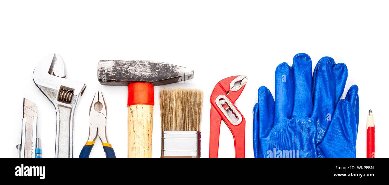 Various used tools isolated on white background Stock Photo - Alamy