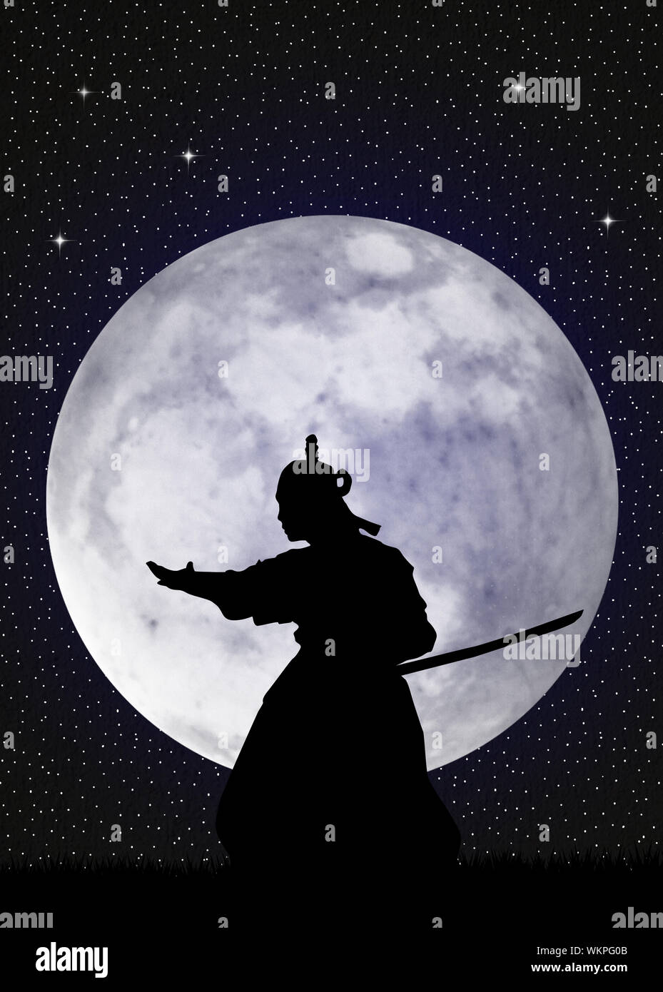 Samurai in the moonlight Stock Photo - Alamy