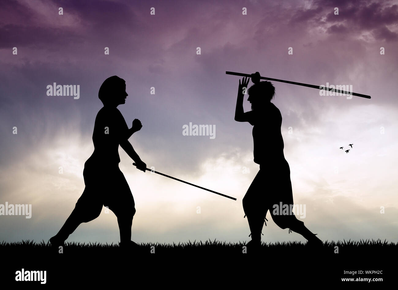 combat silhouette at sunset Stock Photo - Alamy