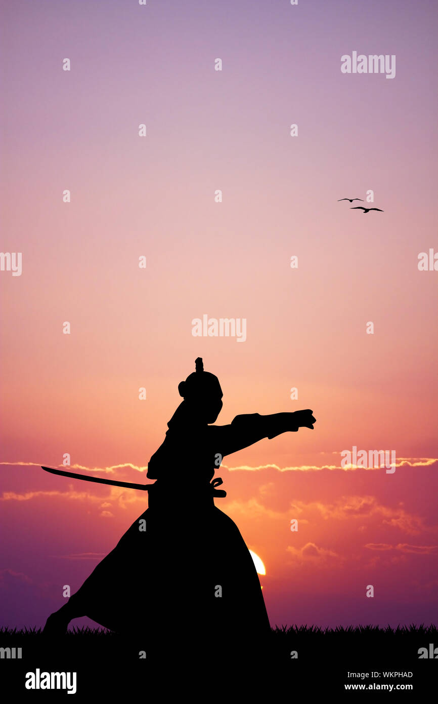 Wallpaper Sunset Sword Samurai