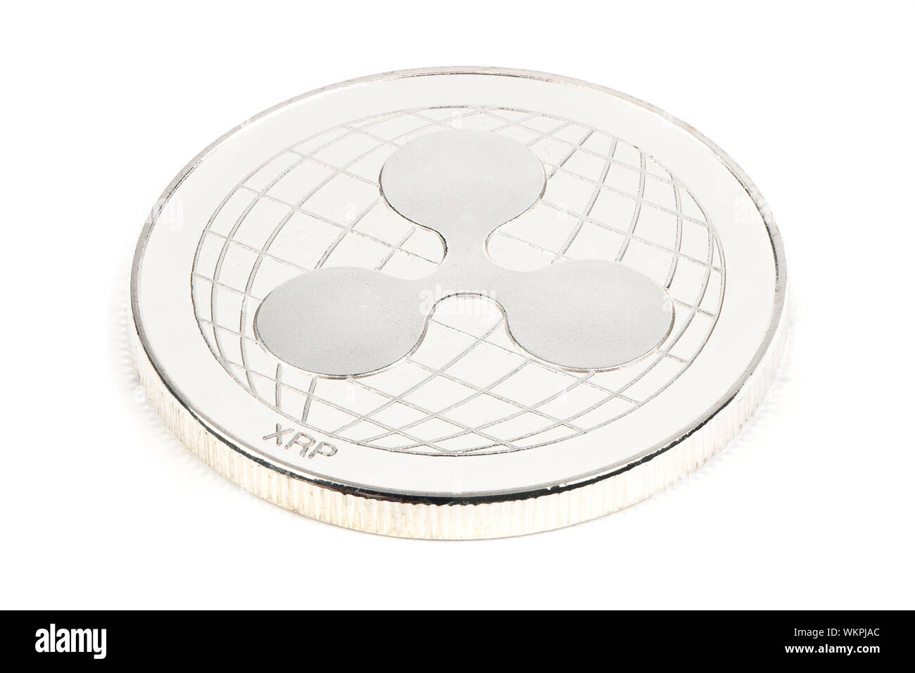 Back side of the crypto currency silver ripple isolated on white ...