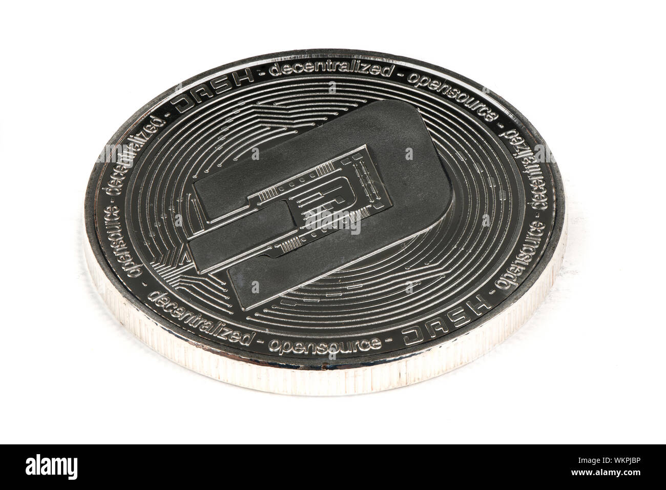 Face of the crypto currency silver dash isolated on white background ...