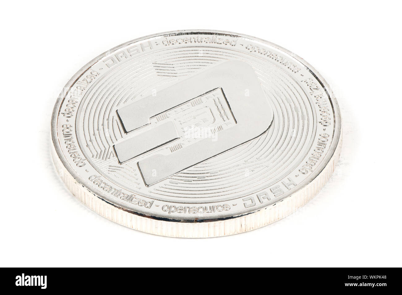 Face of the crypto currency silver dash isolated on white background ...
