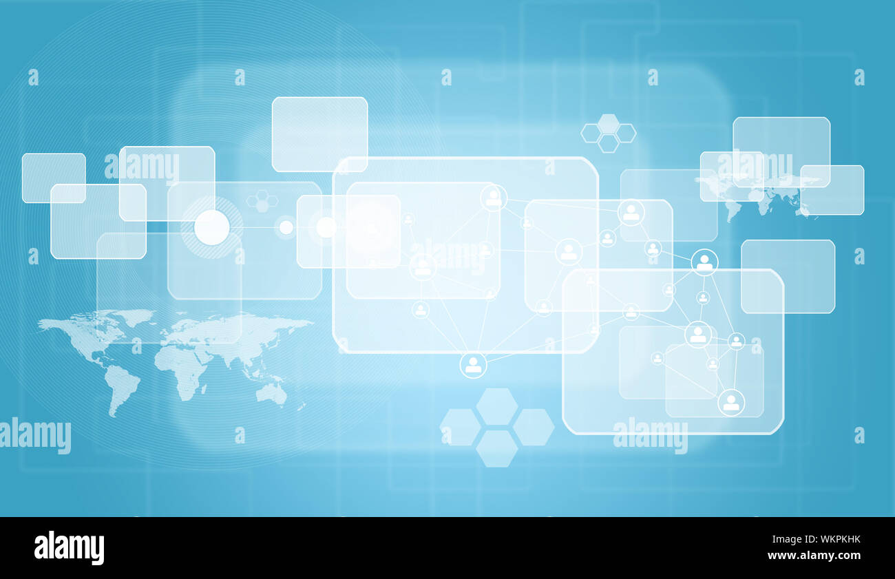 Transparent rectangles, world map, network and other virtual elements ...