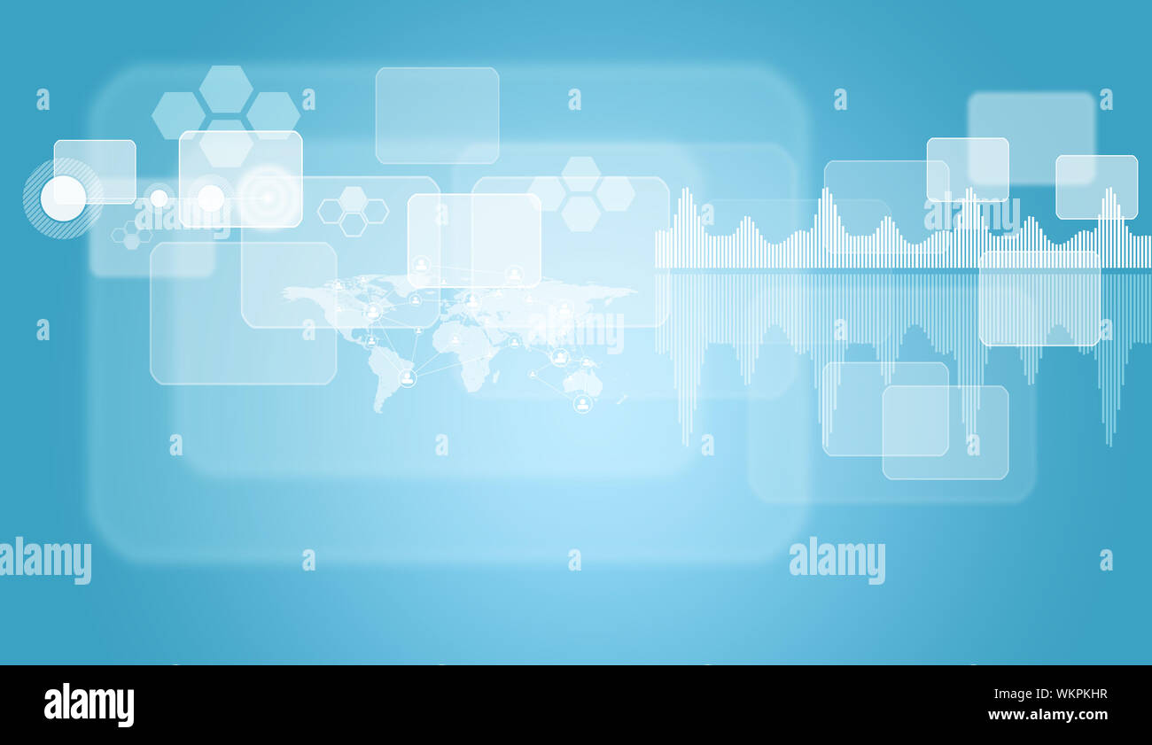 Transparent rectangles, world map, network and other elements ...