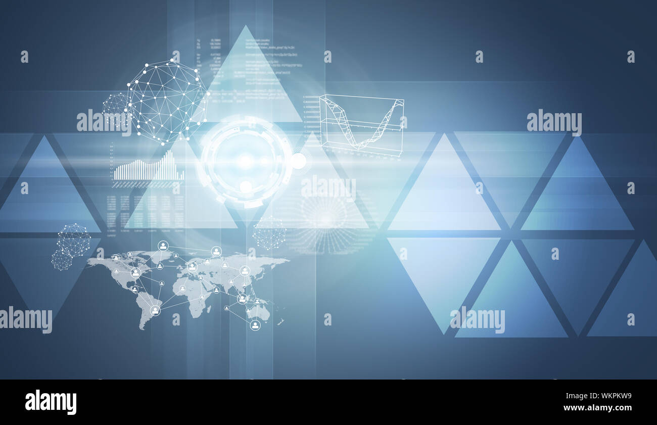 Graphs, world map, network and other elements. Technology background ...