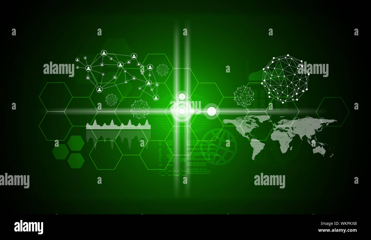 Graphs, world map, network and other elements. Technology background ...
