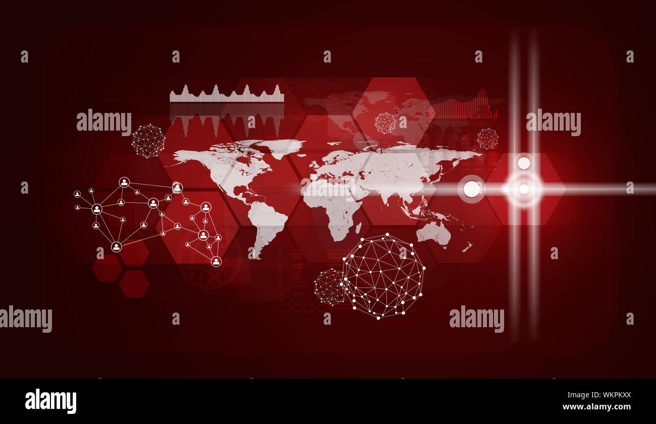 Graphs, world map, network and other elements. Technology background ...