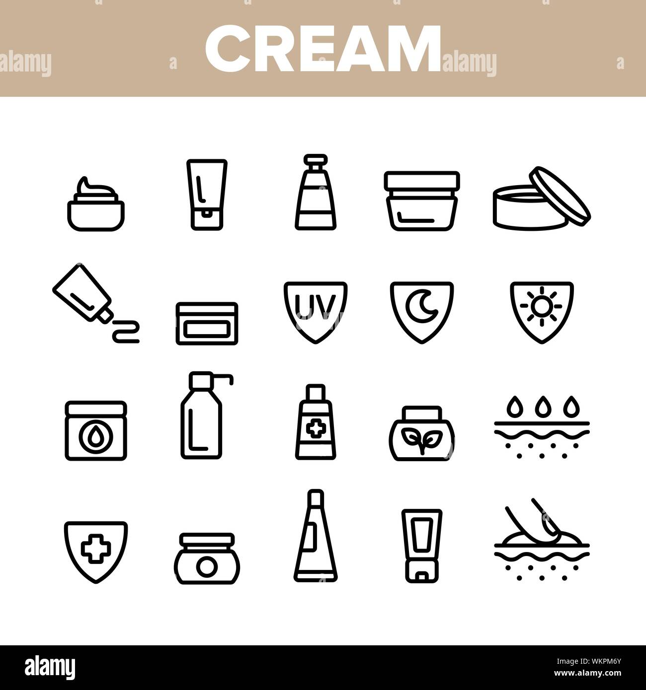 Collection Healthy Cream Elements Vector Icons Set Stock Vector Image ...