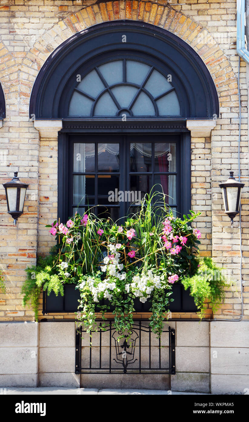 Old building window with flowers, architecture detail Stock Photo - Alamy