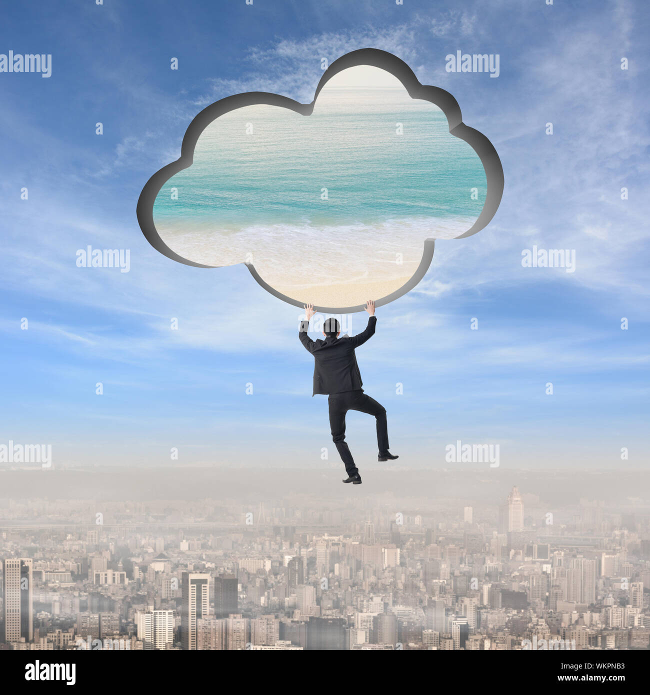 Climb to the cloud, concept of escape, cloud, technology etc Stock ...