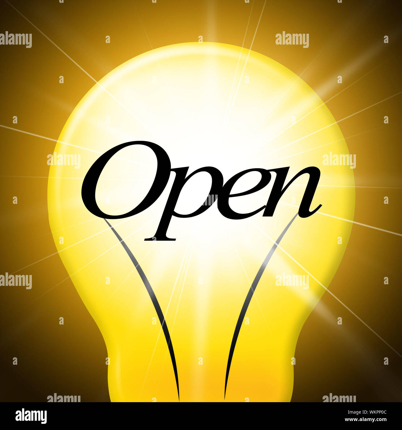 Open Lightbulb Indicating Grand Opening And Launch Stock Photo - Alamy