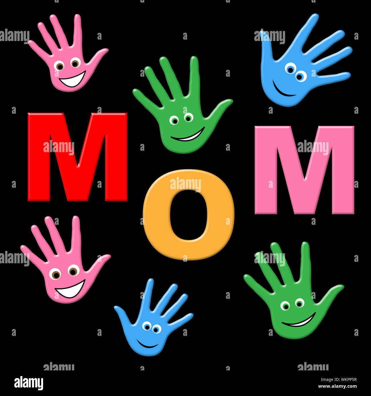 Mom Handprints Indicating Mommy Creativity And Watercolor Stock Photo ...