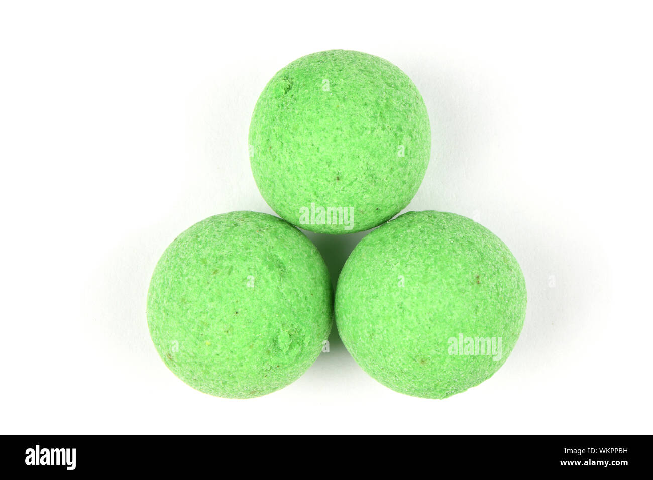 Close up view of green boilies, fishing baits for carp isolated on ...