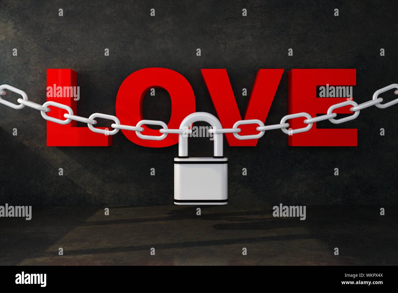 word love under chain with lock. 3d rendering Stock Photo - Alamy