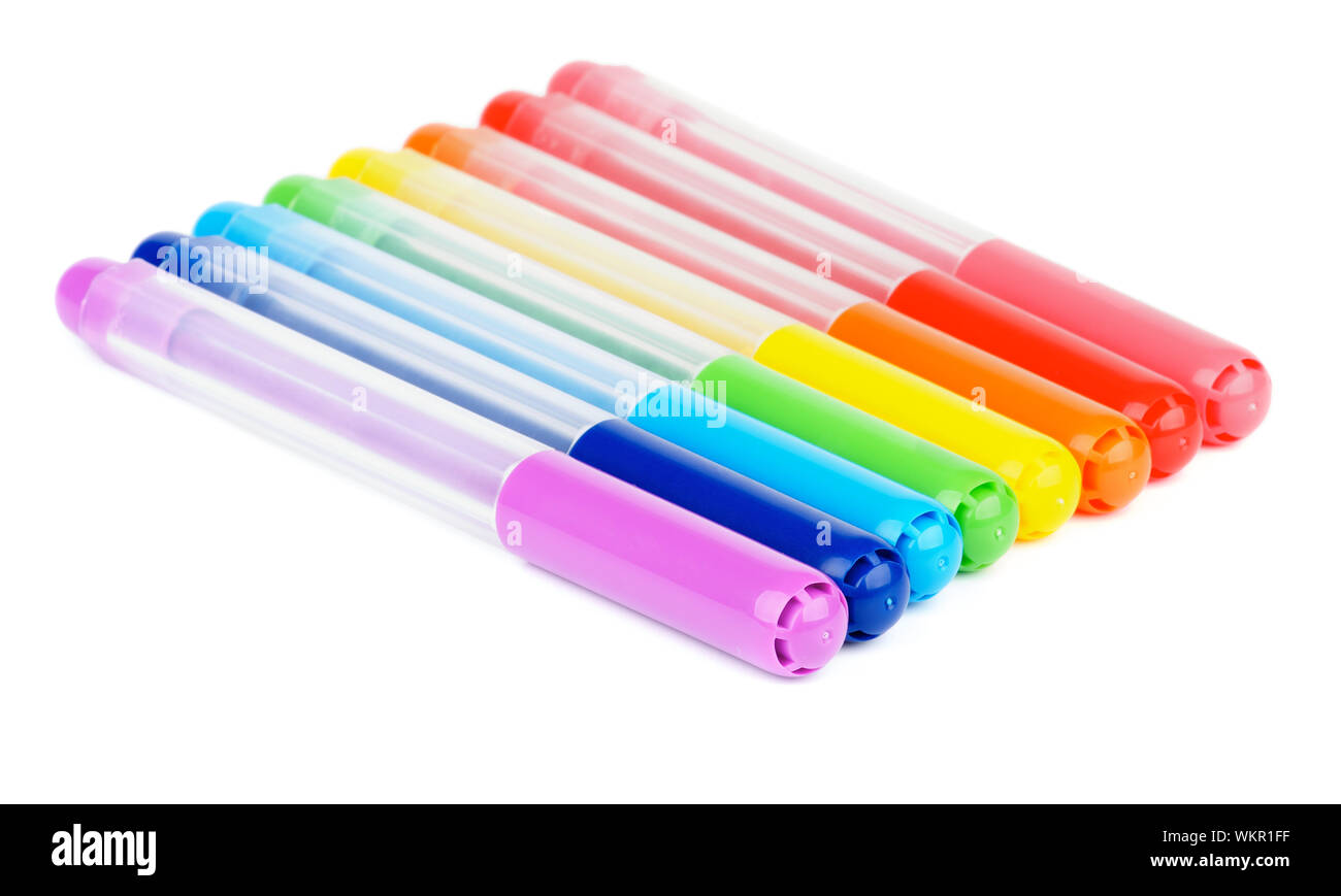 Rainbow Colored Felt Tip Pens In a Row isolated on white background ...