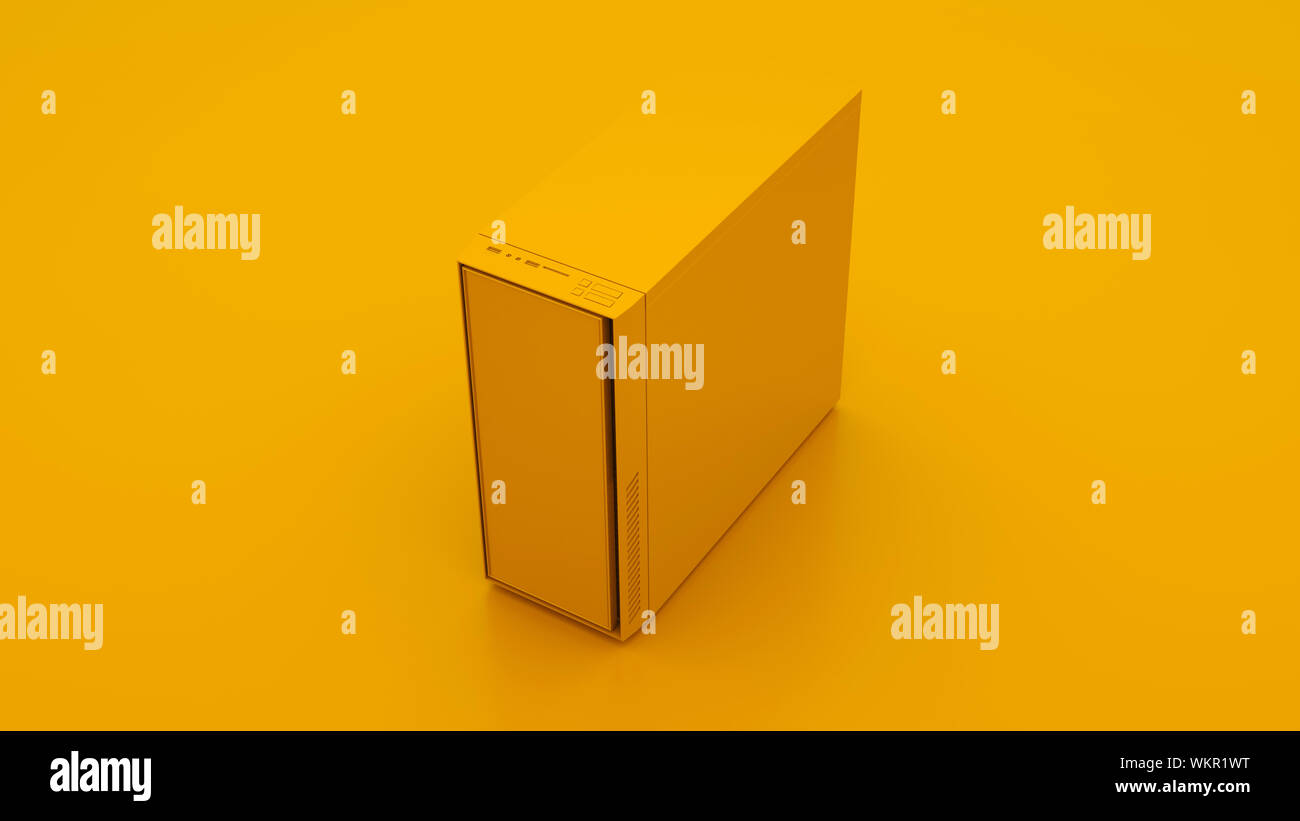 Yellow Case of Computer. Minimal idea concept. 3d illustration Stock ...