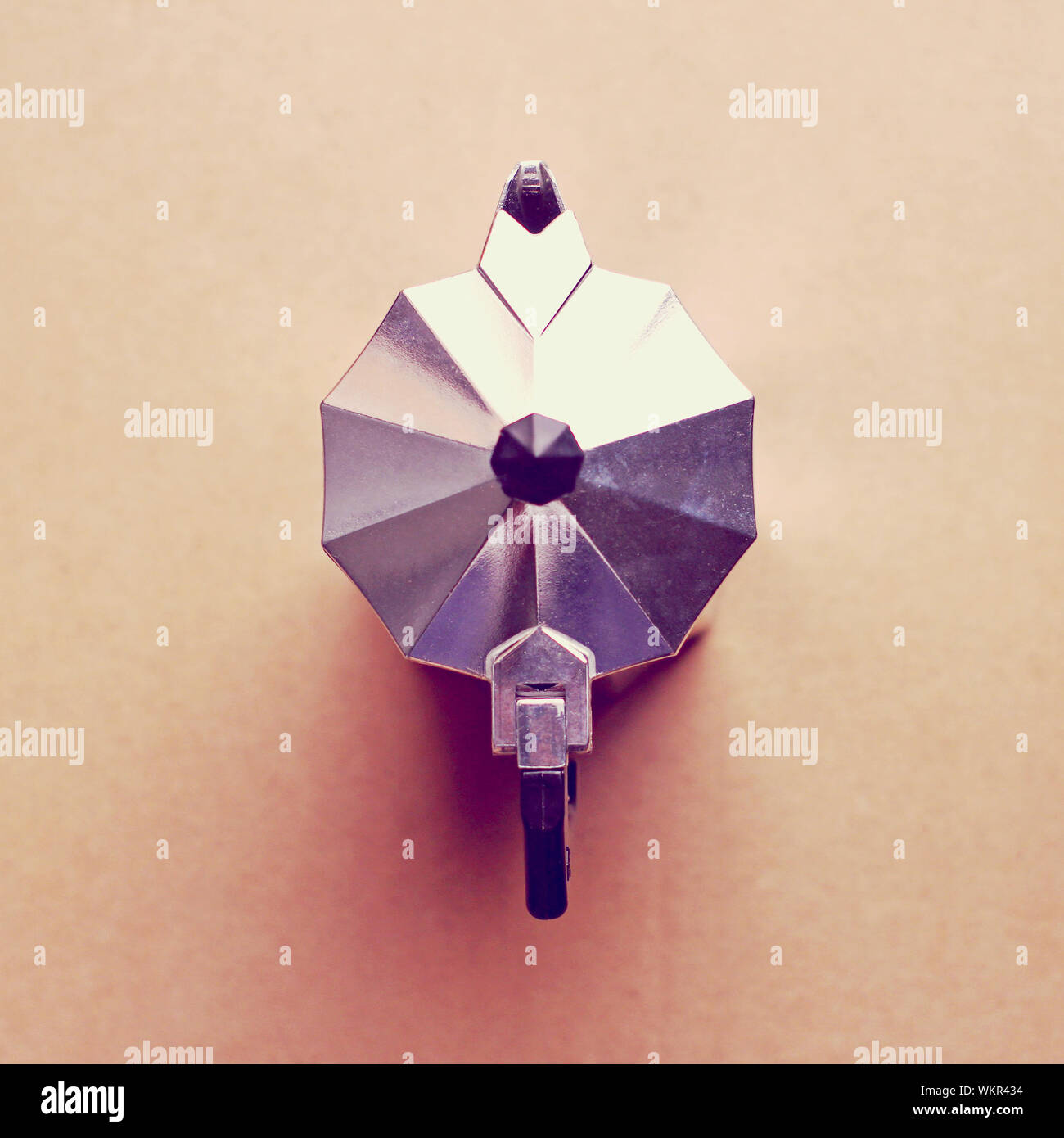 Top view of Italian coffee maker with retro filter effect Stock Photo ...