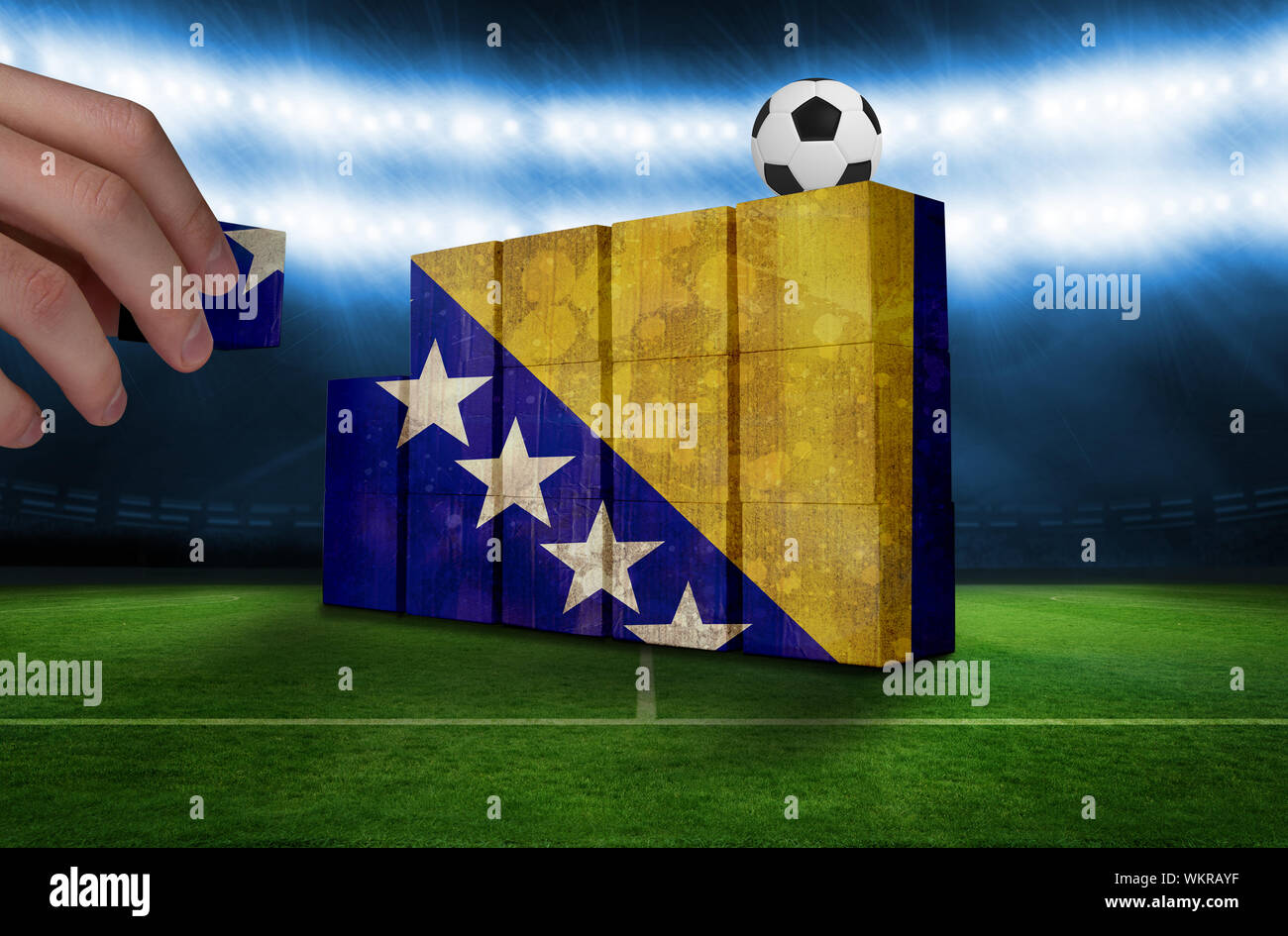 Hand building wall of bosnia flag in grunge effect Stock Photo - Alamy
