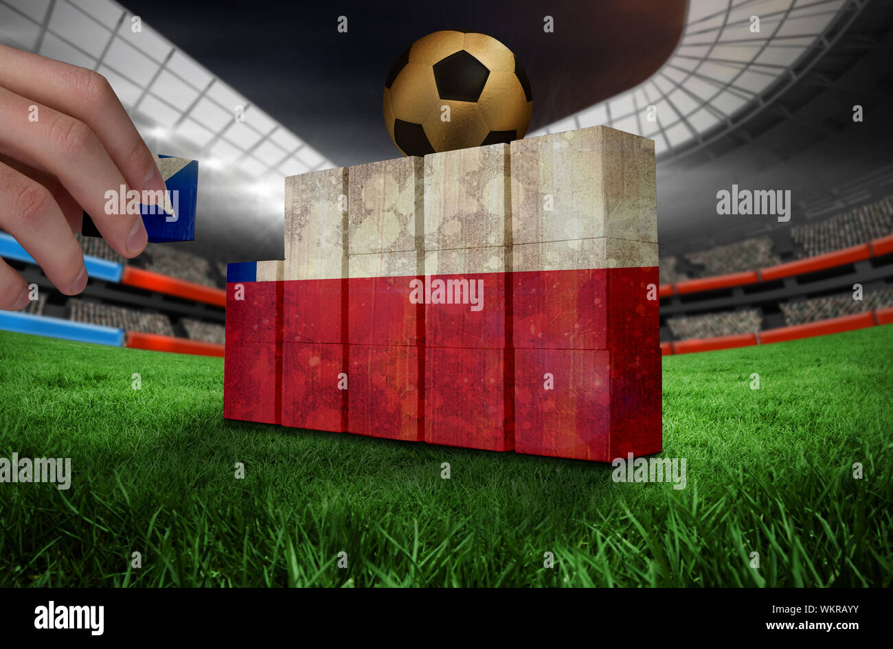 Hand building wall of chile flag in grunge effect Stock Photo - Alamy