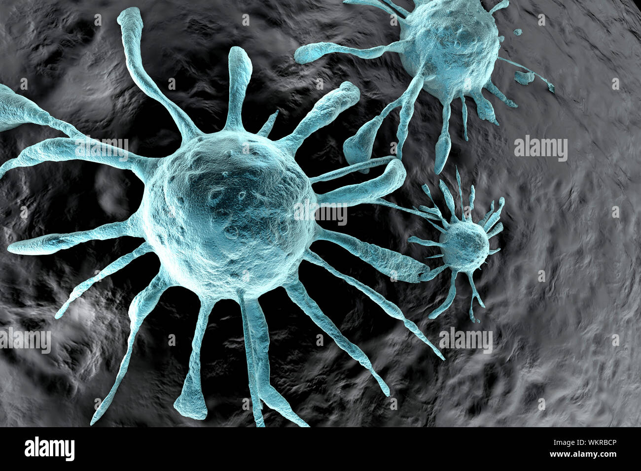 3D rendered Illustration of a growing Cancer cell spreading on healthy ...