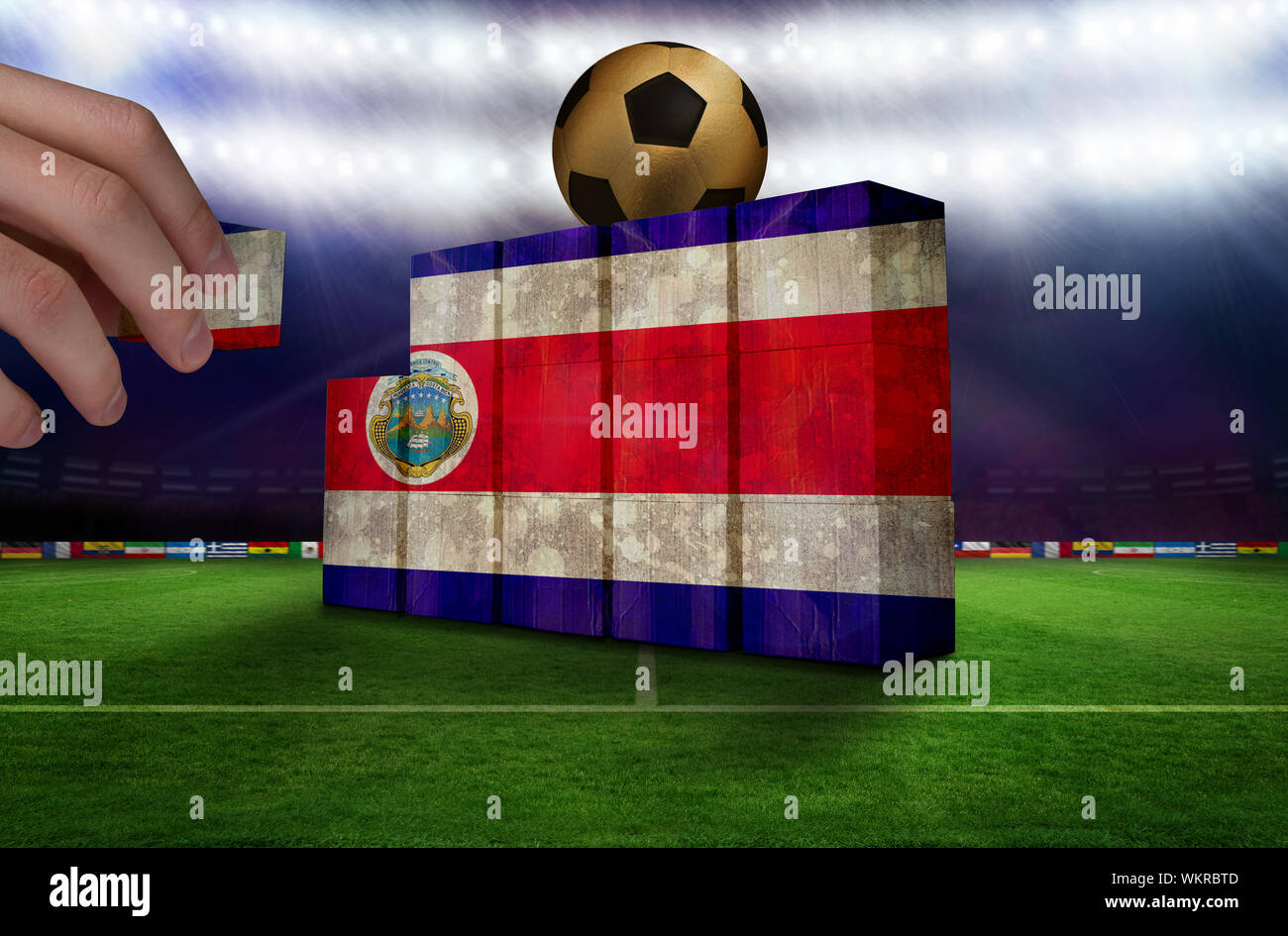 Hand building wall of costa rica flag in grunge effect Stock Photo - Alamy