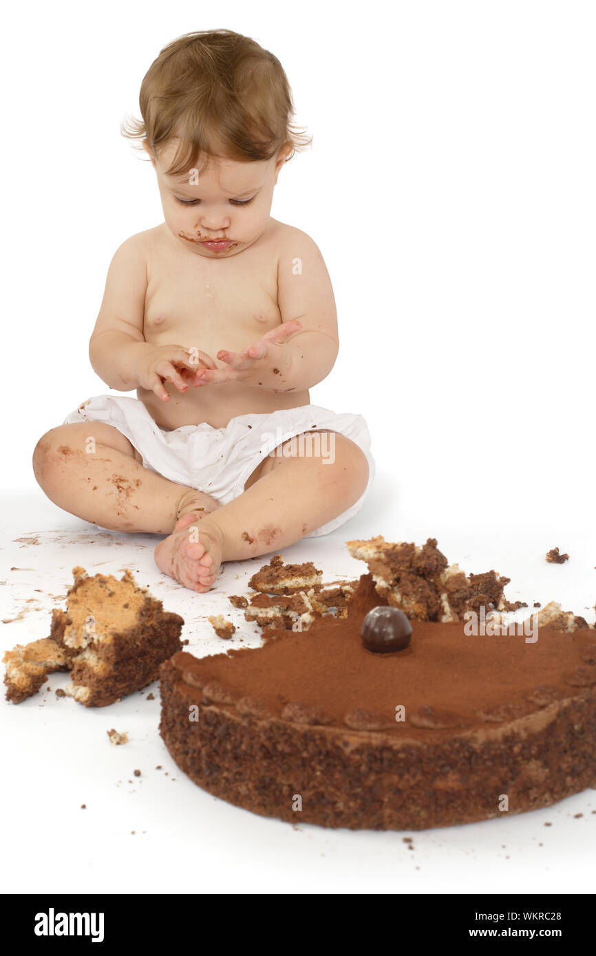 Cute Baby Eating Chocolate Cake