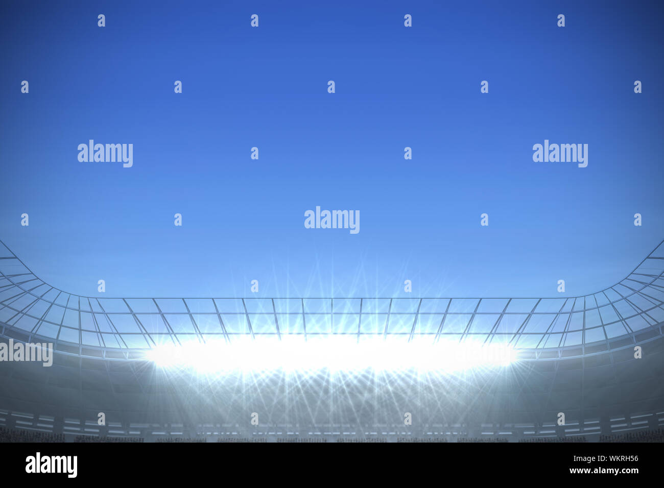 Digitally generated large football stadium with spotlights under bright ...