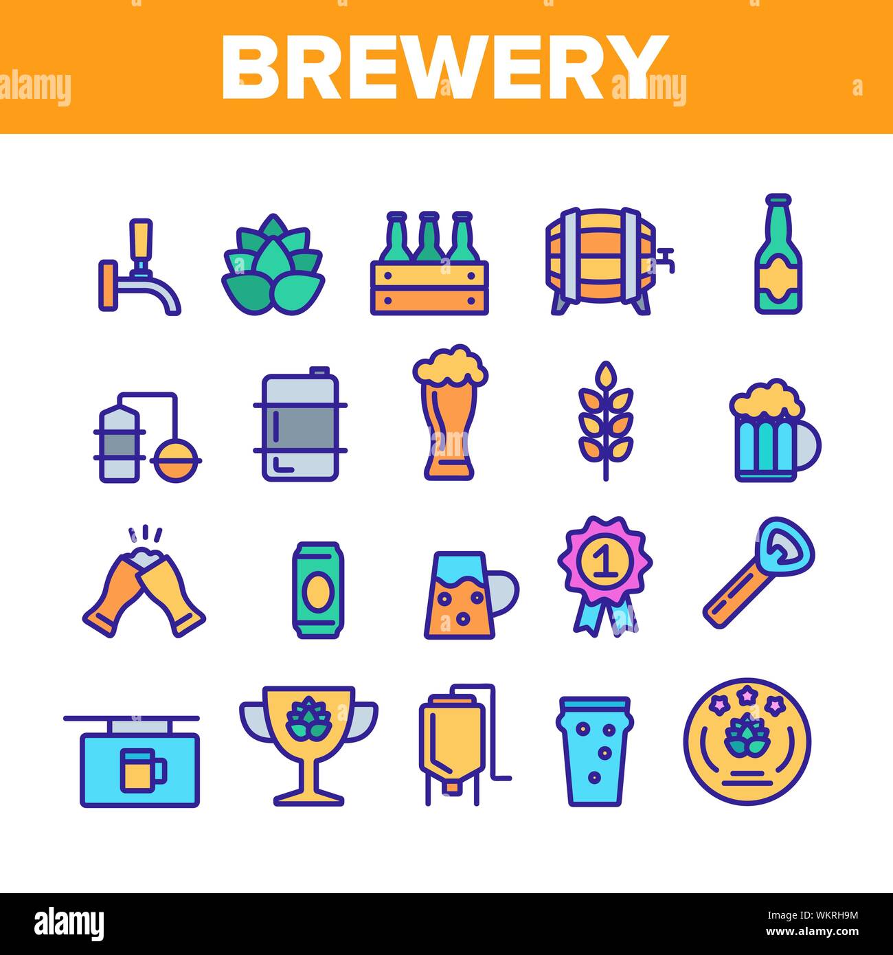 Collection Beer Brewery Elements Vector Icons Set Stock Vector Image ...