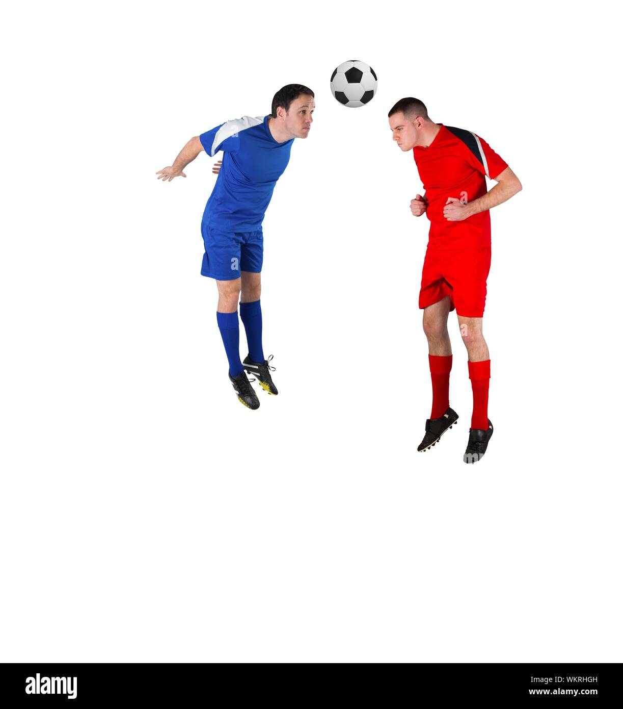 Football players tackling for the ball on white background Stock Photo ...