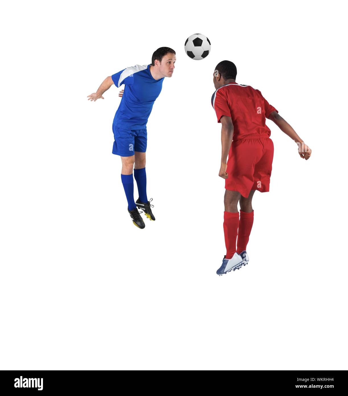 Football players tackling for the ball on white background Stock Photo ...