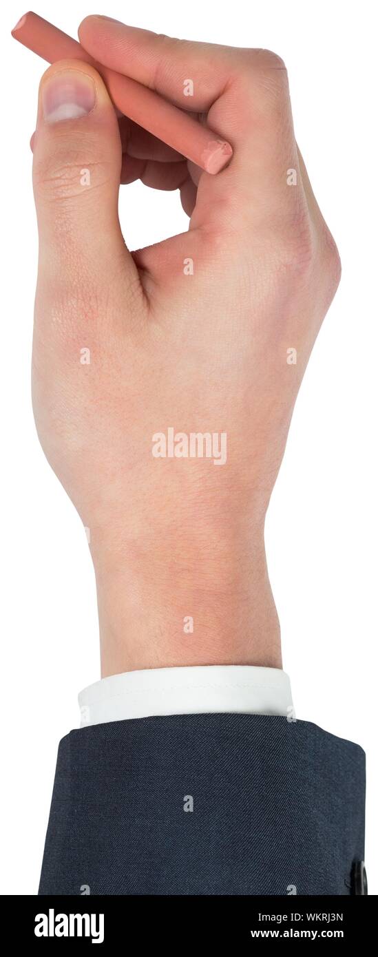 Hand writing with a chalk on white background Stock Photo - Alamy